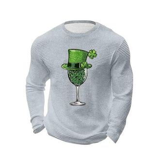 Generic Pull gaufr&eacute; pour homme - Sweat-shirt fantaisie pour la Saint-Patrick - Vert - En forme de coeur - Imprim&eacute; tr&egrave;fle porte-bonheur - Haut col rond - Manch
