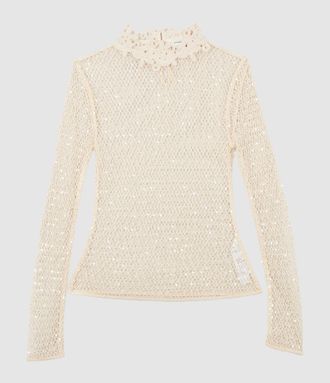 Frame Denim Top The Mesh Glimmer Cream