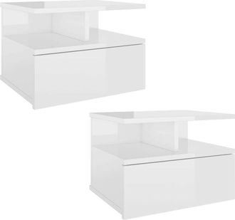 Les Tendances Tables de chevet suspendues 2 pcs Blanc brillant 40x31x27