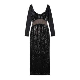 Twentyfourhaitch Femme, Robes, Noir, Taille: 48 FR Robe longue en tulle et tissu technique orn&eacute;e de strass, transparence, col rond