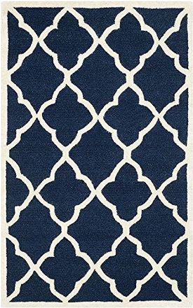 Safavieh Modern Teppich für Wohnzimmer, Esszimmer, Schlafzimmer - Cambridge Collection, Kurzer Flor, Marine und Elfenbein, 91 X 152 cm