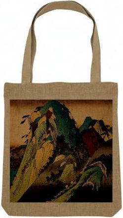 Fabulous Sac Shopping Tote Bag Aspect Lin - Estampe Japonaise 14 Montagnes Art D&eacute;licat Original Vintage - Sac de Courses Toile Epaisse 360g Beige Naturel Cabas