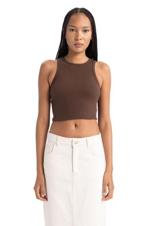 DeFacto Damen B0658ax T-Shirt, Brown, M EU