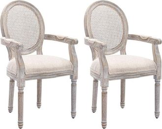 Vente-Unique Lot de 2 chaises avec accoudoirs - Cannage, tissu et bois dhévéa - Beige - ANTOINETTE