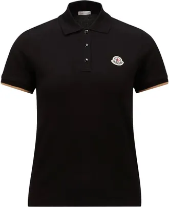 Moncler Femme, Tops, Noir, Taille: 40 FR Polo Piqu&eacute; avec &Eacute;cusson Logo