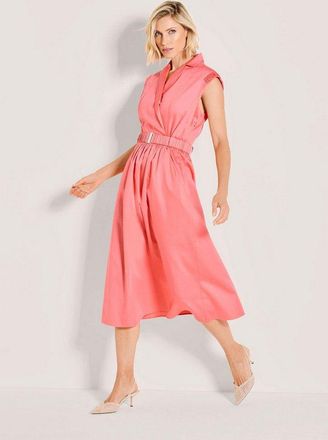 Madeleine Midikleid Sommerkleid mit G&uuml;rtel Midikleid mit Reverskragen, Taschen, Kniel&auml;nge und ohne Arm