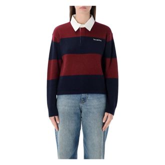 Sporty & Rich Serif Logo Cashmere Rugby Polo - - Knitwear - Damen - Mehrfarbig - S