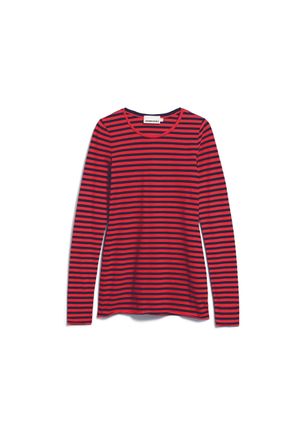 Armedangels Damen Longsleeve aus Bio-Baumwolle EINIAARA Stripes Slim Fit Tinted Navy-Candy Apple
