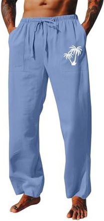 Generic Pantalon en lin pour homme - Coupe ample - Pantalon chino pour homme - Pantalon cargo long - Pantalon cargo d&eacute;contract&eacute; - Jambe droite - Pantalon chin