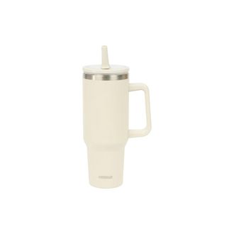 DeFacto Lowenthal Trinkbecher 1,2 L - Edelstahl Isolierbecher mit Trinkhalm & Griff - Auslaufsicher - Thermobecher 1200 ml - Beige