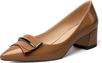 EDEFS Escarpins Femme Talon Bloc Bout Pointu - Boucle M&eacute;tallique &Eacute;l&eacute;gants pour F&ecirc;te Mariage et &Eacute;v&eacute;nements de Soir&eacute;e Marron Verni Taille EU43