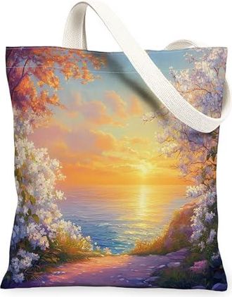 Generic Sac fourre-tout en toile de jasmin printanier pour faire du shopping, 33 x 38,1 cm, motif floral, arbre de mer, sac d&eacute;picerie r&eacute;utilisable pour femme,