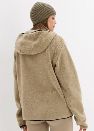 Bonprix Fleecejacke mit Kapuze, aus Teddy-Fleece, l&auml;ssige Passform, mit Stehkragen