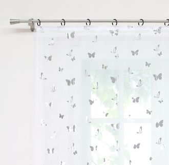 Joyswahl Voile Gardineschal Transparenter mit silberner Schmetterlingmuster-Druck Vorhang Modern Dekoschal Fenstergardine mit Kräuselband, BxH 140x175cm
