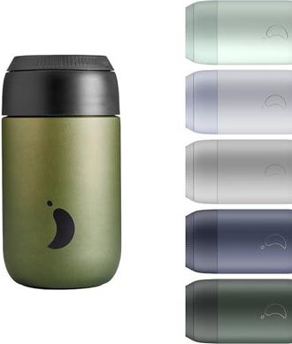 Chilly's Serie 2 Tasse a Cafe Isotherme - Tasses avec Double parois & couvercles - sans BPA en Acier Inoxydable - Ombre - Moss, 340ml
