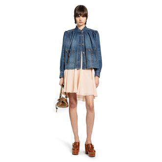 Chlo&eacute; High Neck Gathered Denim Jacket