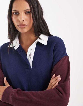 GANT Rugby-Sweatshirt in Marineblau und Burgunderrot mit Polokragen-Navy