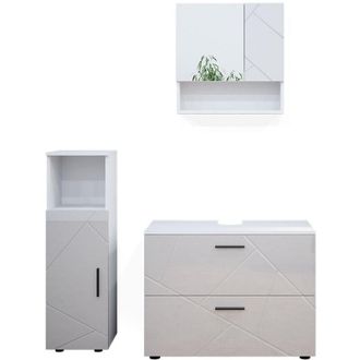 Vicco Ensemble de meubles de salle de bain Irma, Blanc Haute brillance, 3 pi&egrave;ces, avec armoire centrale