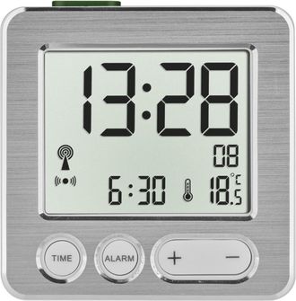 TFA Dostmann 60.2545.54 Digitaler Funk-Wecker, Kunststoff, weiß/Silber, L 66 x B 22 x H 68 mm