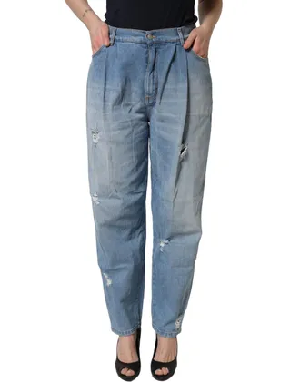 Dolce & Gabbana Womens Blue Distressed Pleated Cotton Denim Jeans Elastane Clothing