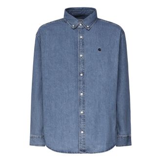 Carhartt Work in Progress Homme, Chemises, Bleu, Taille: M Chemise Bleue &agrave; Logo Brod&eacute; Coupe Large