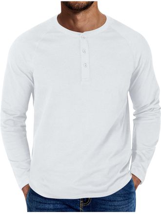 ORANDESIGNE Herren Langarm Henley-Shirt Basic Longsleeve Shirts mit Knopfleiste 2025 A Wei&szlig; M