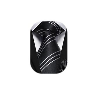 Hisdern Cravate Homme Mouchoir &Eacute;l&eacute;gant Classique Ray&eacute; Cravates Pour Hommes Et Pochettes Ensemble Mariage Fete Anniversaire (Taille unique, noir 2)