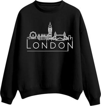 Generic Sweat-shirt pour femme - Imprim&eacute; graphique britannique - Haut surdimensionn&eacute; - Col rond - Manches longues - Automne - Hiver - D&eacute;contract&eacute; - Confortabl