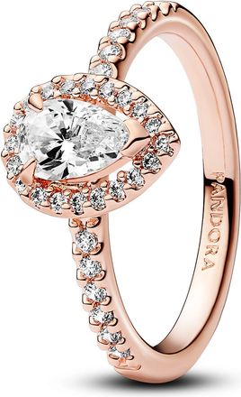 Pandora Timeless Funkelnder Birnen-Kranz Ring aus Sterling Silber mit rosévergoldeter Metalllegierung, Cubic Zirkoniastein verziert, Größe: 58, 182835C01-58