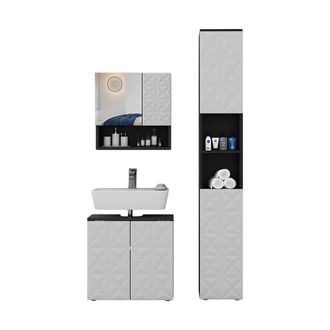 Vicco Badm&ouml;bel-Set Schwarz Edge, bestehend aus Bad Spiegelschrank, Waschbeckenunterschrank, Hochschrank - Unterschrank- und H&auml;ngeschrank-Kombination