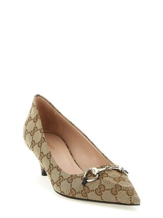 Gucci Womens Gg Fabric Pointed-Toe Pump Beige Polyester Cotton Polyamide