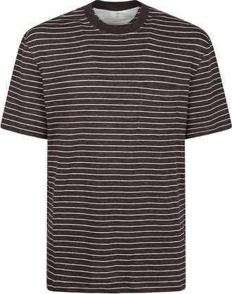 Brunello Cucinelli Homme, Tops, Brun, Taille: M T-shirt à Rayures Col Rond Marron