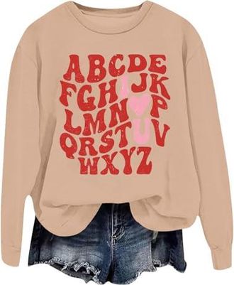 Generic Sweat &agrave; capuche pour femme avec imprim&eacute; coeur festif col rond sweat &agrave; capuche d&eacute;contract&eacute; vintage &eacute;l&eacute;gant &agrave; manches longues coupe ample sweat &agrave; capuch