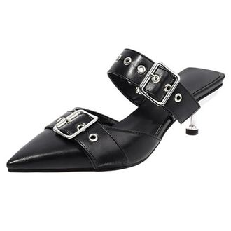 Smilice SJJH Mules en dentelle avec bande &agrave; plateforme | Talon de 6,5 cm de style Kitten Heel | Arceau de fermeture avec rivets | Semelle antid&eacute;rapante pour l