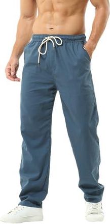 Hoerev pantalons de plage/ete Casual en lin Homme - Bleu, XXXL