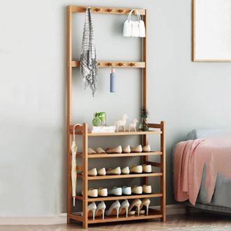 Generic DREI-in-Eins-Schuhregal aus Holz, Schuhregale mit Garderobenst&auml;nder, Schuhst&auml;nder mit Gro&szlig;em Fassungsverm&ouml;gen for Eingangsbereich, Wohnzimmer, Balkon,