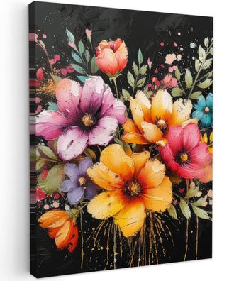 MuchoWow &copy; Leinwandbilder 50x70 cm Wall Art Decoration Bilder f&uuml;r die Wand Schlafzimmer Deko Canvas Painting Wanddekoration Wohnzimmer Blumen - Graffiti - Farb