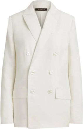 Ralph Lauren Femme, Vestes, Blanc, Taille: 36 FR Blazer crois&eacute; en twill de lin m&eacute;lang&eacute;