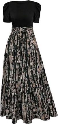 Generic Robe mignonne pour femme - Manches clochettes - Trois couches - Col en V - Robe ample - Imprim&eacute; swing - Robe d&eacute;t&eacute; a&eacute;r&eacute;e pour femme enceinte, caf&eacute;, XXL