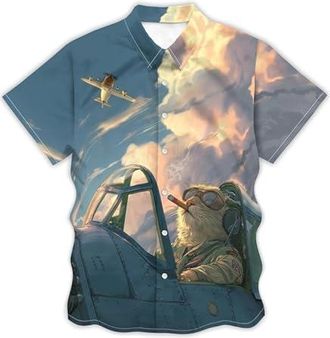 Generico Chemises de musique pour hommes hawa&iuml;en Chemises Bowling Imprim&eacute; T-shirt &agrave; manches courtes D&eacute;contract&eacute; avec Coconut Tree Shark Maillots de Bain Island