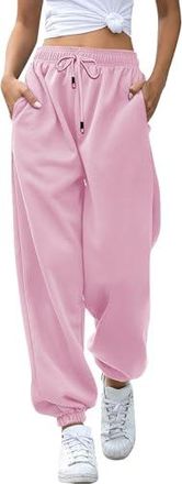 Generic Pantalon de surv&ecirc;tement taille haute pour femme - Coupe ample et d&eacute;contract&eacute;e avec poches - Coupe ample - Pour le sport, la course &agrave; pied - Cordon de 
