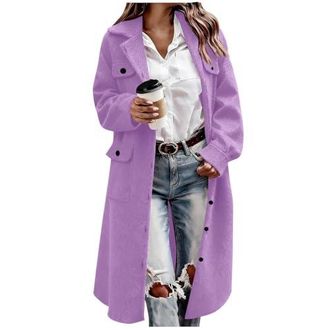 Generic Trench femme en laine m&eacute;lang&eacute;e avec col &agrave; revers - Manteau dhiver d&eacute;contract&eacute; daffaires, violet, XXL