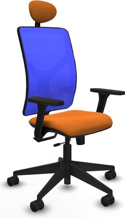 Piqueras y Crespo B&uuml;rostuhl mit 3D-Armlehnen, h&ouml;henverstellbarer Lendenwirbelst&uuml;tze und festem Kopfteil, ausgestattet mit Syncro/Traslack und Schneideschaum, Blau/Orang