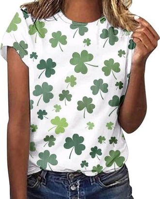 Generic T-shirts pour la Saint-Patrick - Imprim&eacute; tr&egrave;fle - Manches courtes - Mode d&eacute;contract&eacute;e - Hauts d&eacute;t&eacute; - V&ecirc;tements de printemps - T-shirts &agrave; col rond, Ver