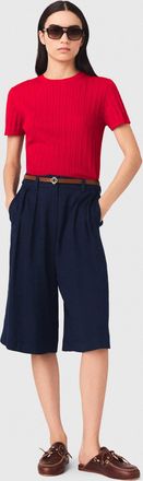 Maje Bermudas En Lin M&eacute;lang&eacute; - Bleu Marine - Maje