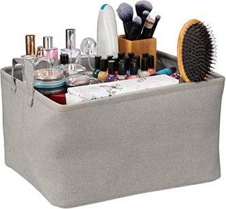 Relaxdays Aufbewahrungskorb, zum Verstauen, faltbar, für Regale, HBT: 30 x 48 x 38 cm, Badezimmerkorb mit Griffen, grau