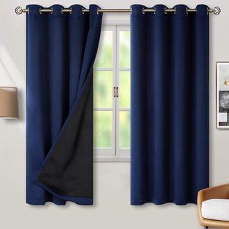 BGment Wärmeisolierte 100 % Verdunkelungsvorhänge für Schlafzimmer, mit schwarzem Futter, doppellagig, verdunkelnd, geräuschreduzierend, Ösenvorhang, 140 x 1