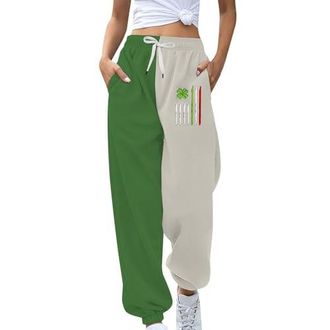 Generic Pantalon de surv&ecirc;tement &agrave; blocs de couleurs pour femme - Imprim&eacute; tr&egrave;fle - Cordon de serrage &agrave; la taille avec poches - Pantalon d&eacute;contract&eacute; et ample po