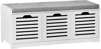 SoBuy Banc dEntr&eacute;e avec Coussin et 2 Paniers de Rangement, Meuble &agrave; Chaussures Compact pour Couloir ou Salon, Moderne, Charge 120kg, 71x34x43cm, FSR23-K-W