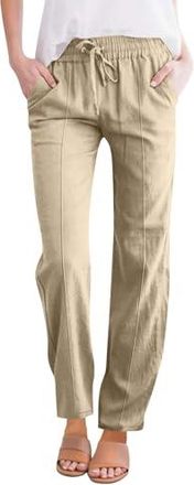 Generic Pantalon dété en lin à jambes larges pour femme - Pantalon de yoga formel avec poches pour téléphone - Pantalon de travail noir - Jambe large fendue p